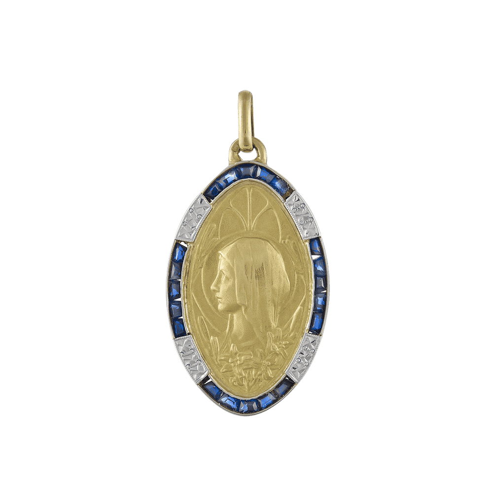 Gerphagnon | Médaille ovale pointu Vierge saphirs calibrés vers 1925